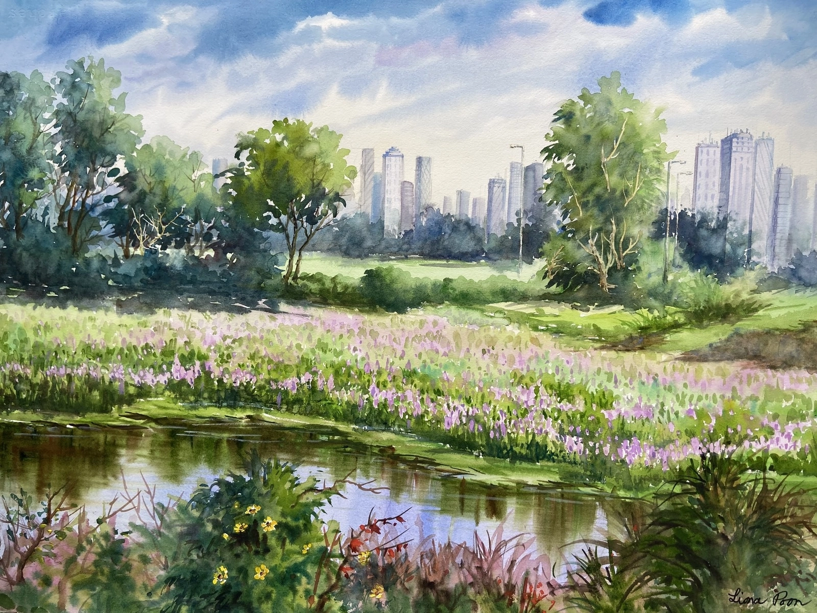 潘鑽霞 1045 元朗輞井圍 水彩 56cmx75cm-藝術坊 Artsfond